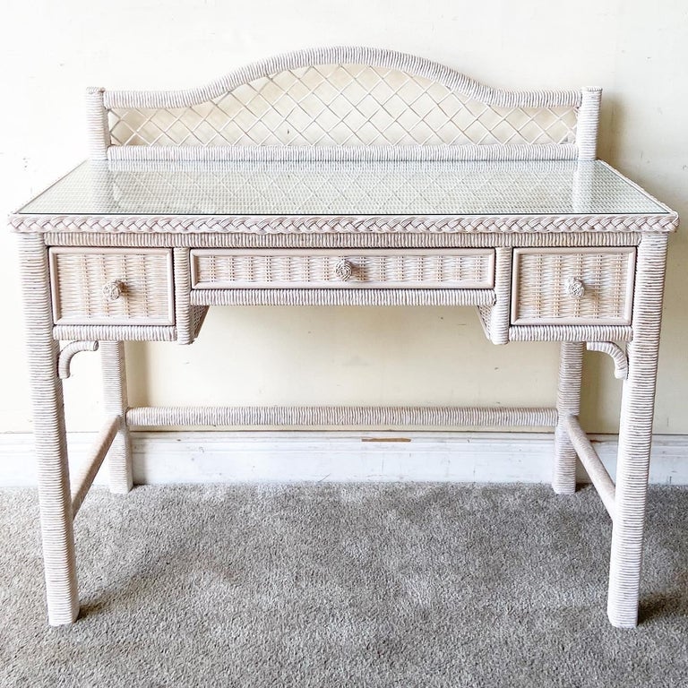 Boho Chic Henry Link Wicker Writing Desk For Sale at 1stDibs | henry ...