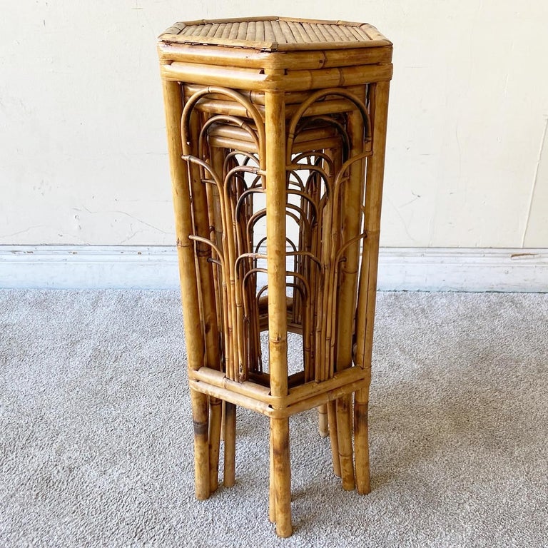 Boho Chic Hexagonal Tortoise Shell Bamboo Nesting Pedestals For Sale at ...