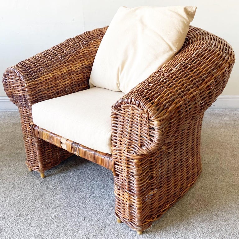Boho Chic Large Sculptural Wicker Lounge Chairs, a Pair For Sale at 1stDibs