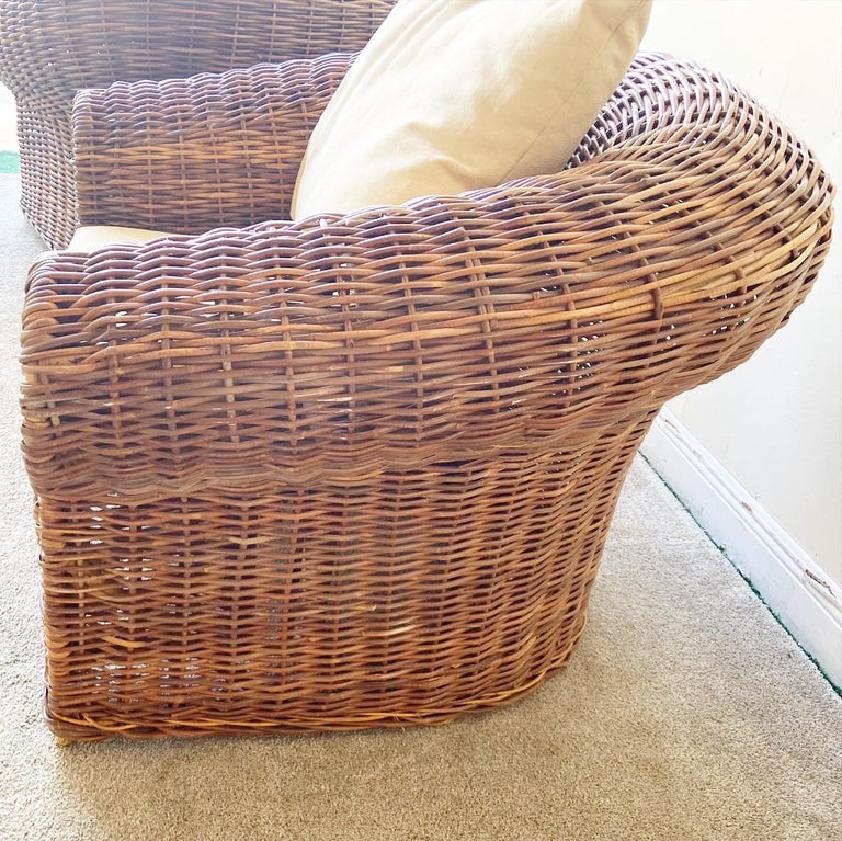 Boho Chic Large Sculptural Wicker Lounge Chairs, a Pair For Sale at 1stDibs