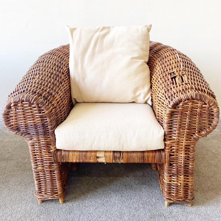 Boho Chic Large Sculptural Wicker Lounge Chairs, a Pair For Sale at 1stDibs