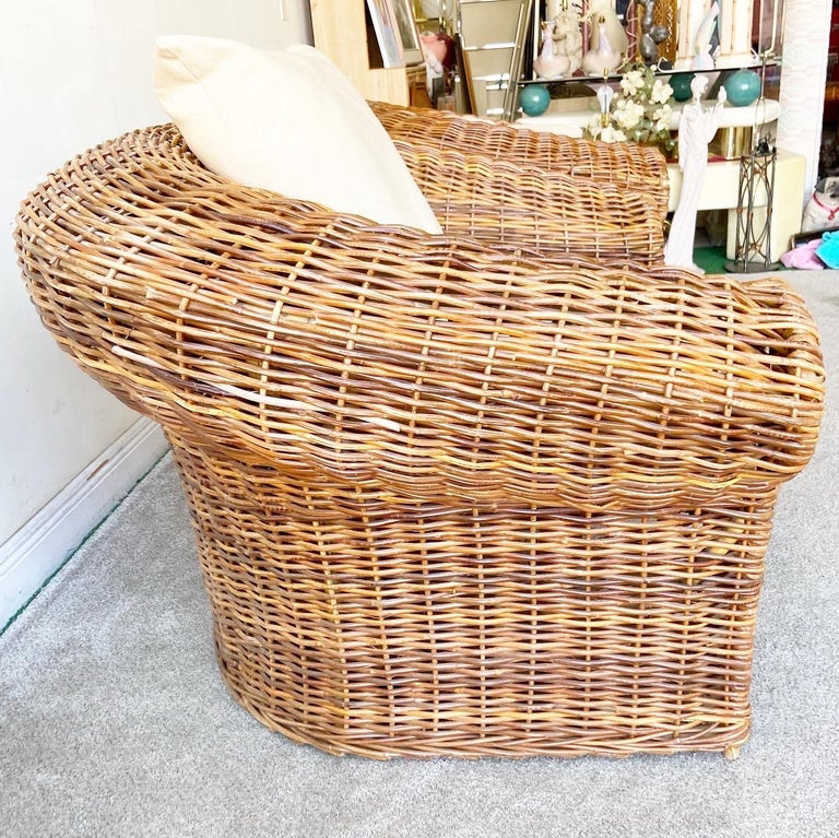 Boho Chic Large Sculptural Wicker Lounge Chairs, a Pair For Sale at 1stDibs