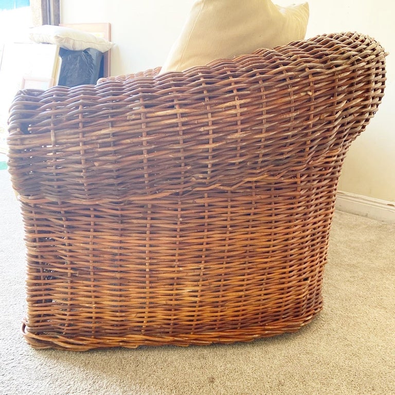 Boho Chic Large Sculptural Wicker Lounge Chairs, a Pair For Sale at 1stDibs