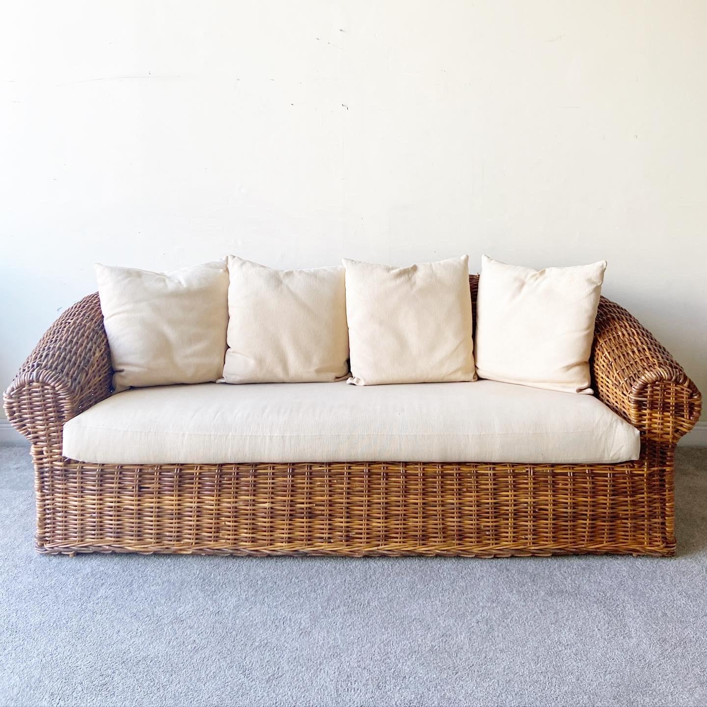 Boho Chic Large Sculptural Wicker Sofa For Sale at 1stDibs