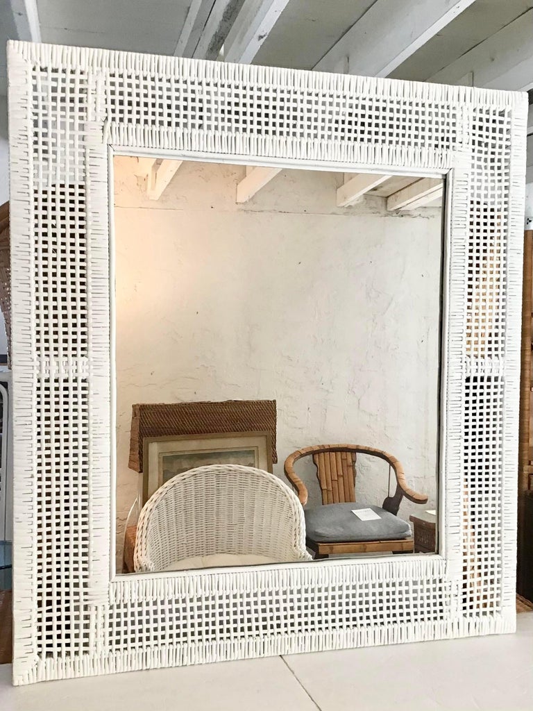 Boho Chic Lattice Rattan Mirror For Sale at 1stDibs