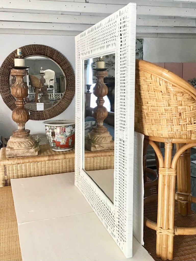 Boho Chic Lattice Rattan Mirror For Sale at 1stDibs
