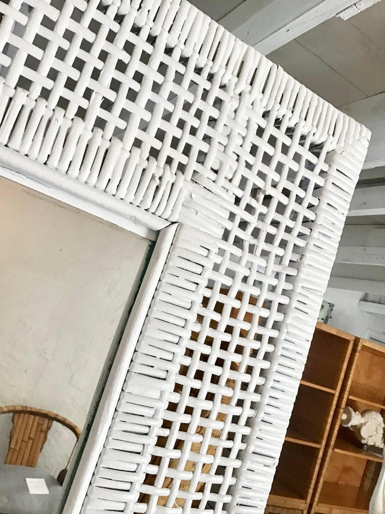 Boho Chic Lattice Rattan Mirror For Sale at 1stDibs