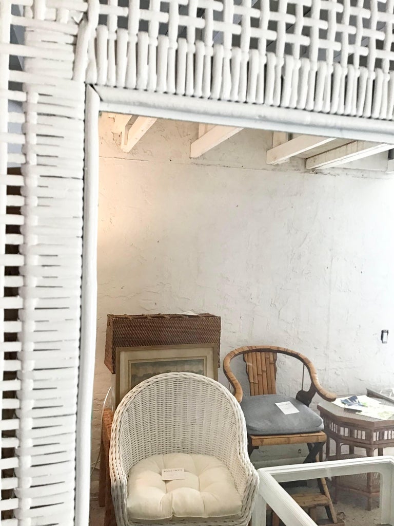 Boho Chic Lattice Rattan Mirror For Sale at 1stDibs