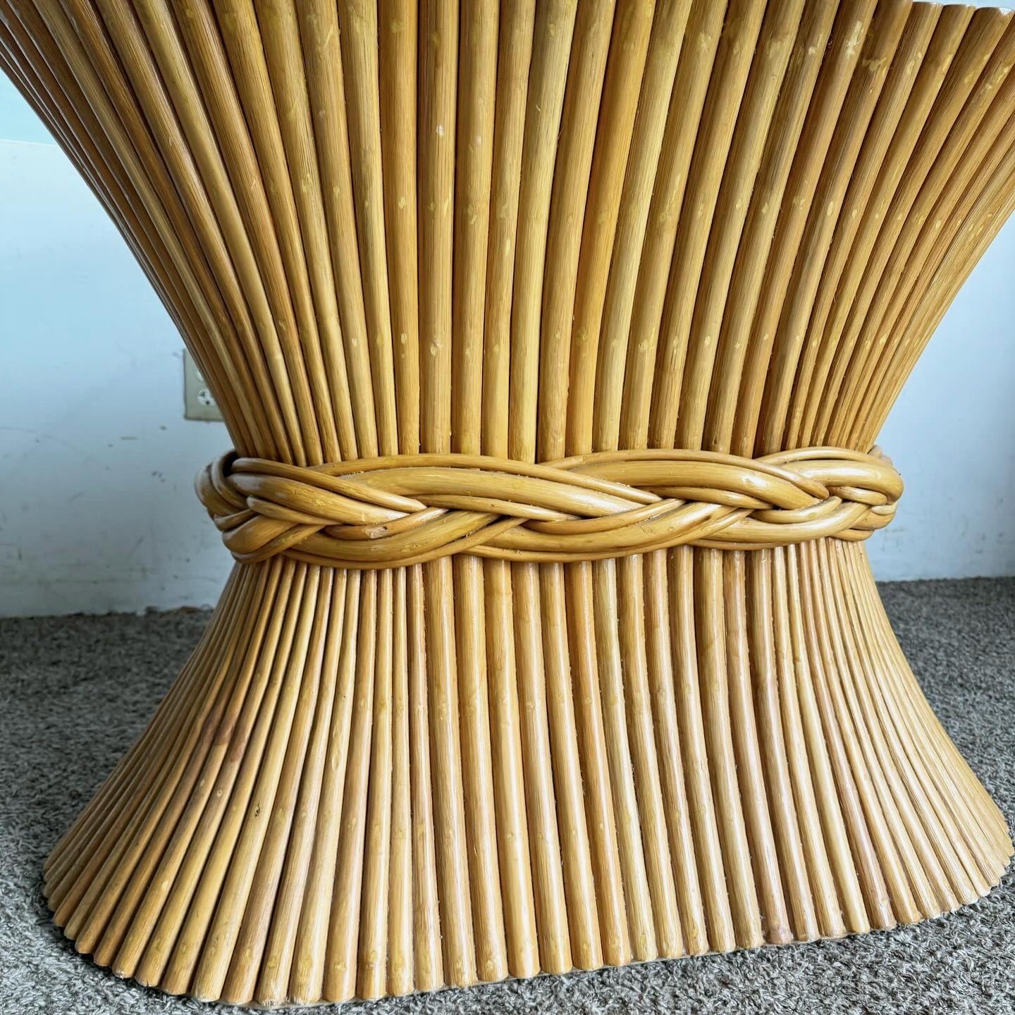 Boho Chic McGuire Style “Sheaf of Wheat” Rattan Oval Glass Top Dining ...