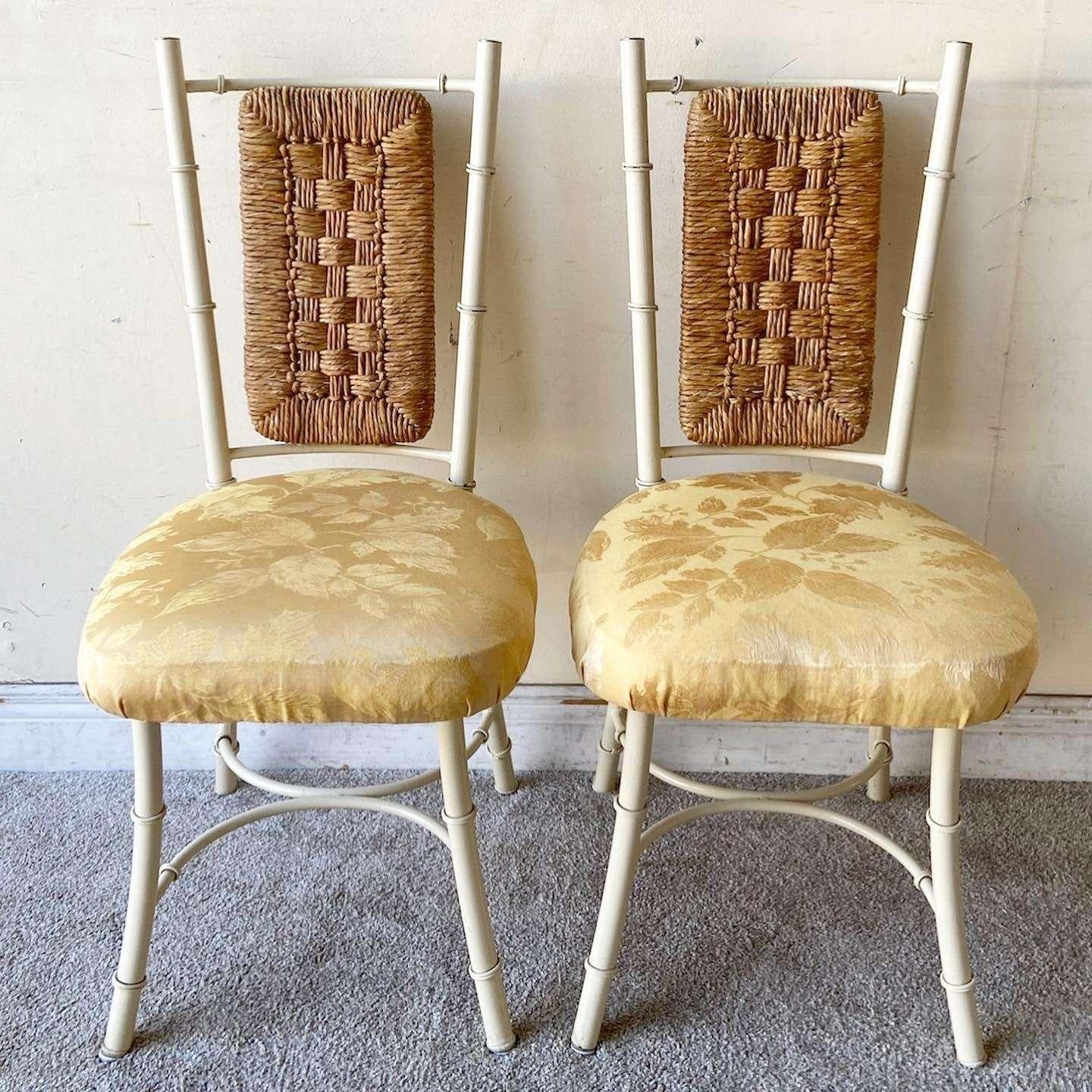 Boho Chic Metal Faux Bamboo Dining Set - 3 Pieces For Sale at 1stDibs
