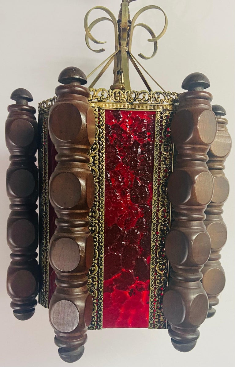 Boho Chic Oriental Hanging Red Glass Lantern or Pendant For Sale at 1stDibs