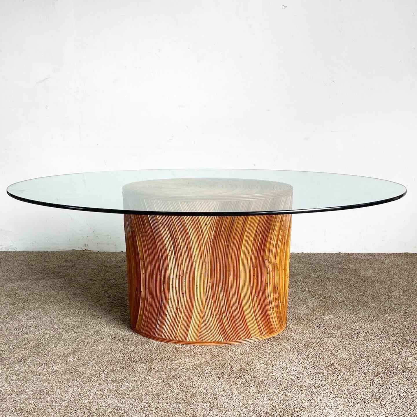 Boho Chic Oval Pencil Reed Base and Glass Top Dining Table For Sale at ...