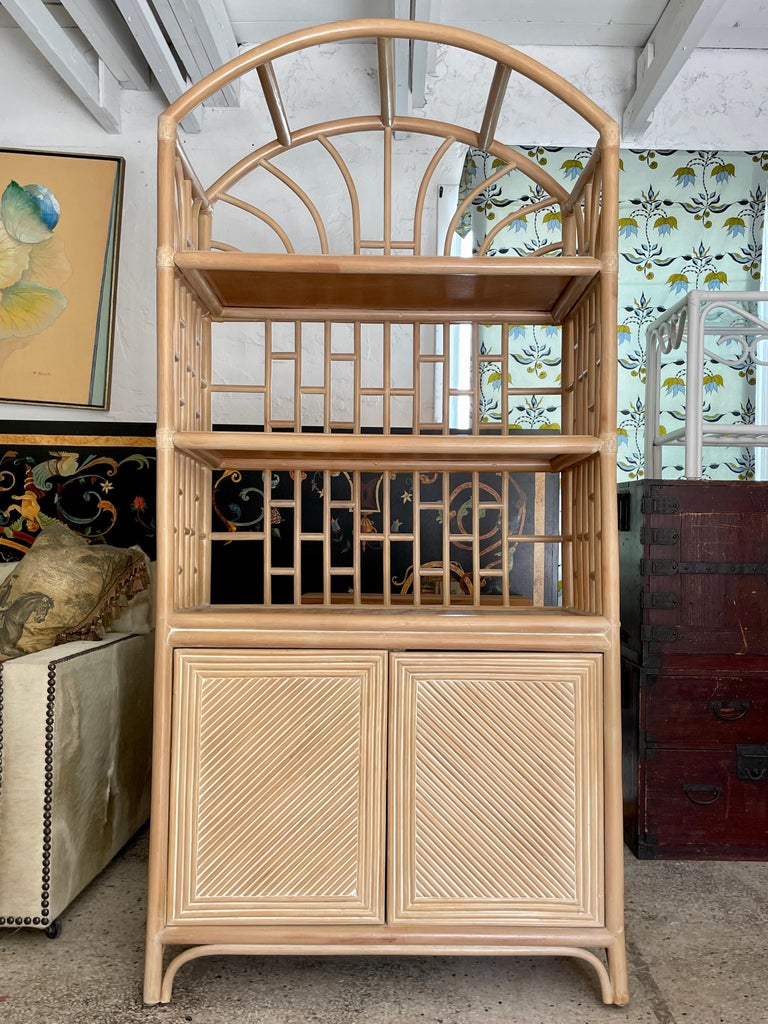 Boho Chic Pencil Reed Arch Top Etagere with Lower Cabinet For Sale at ...
