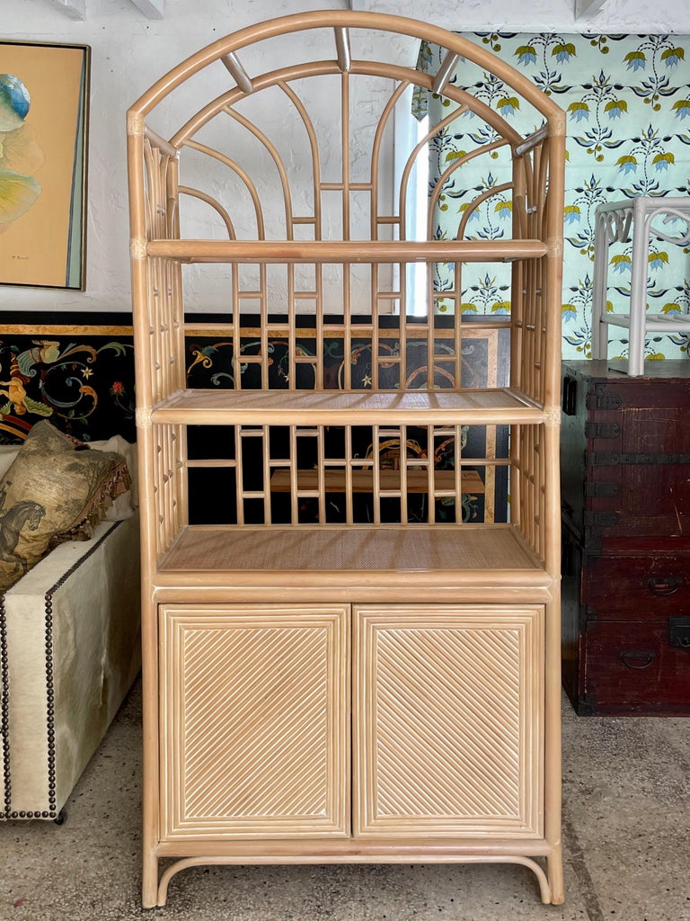 Boho Chic Pencil Reed Arch Top Etagere with Lower Cabinet For Sale at ...