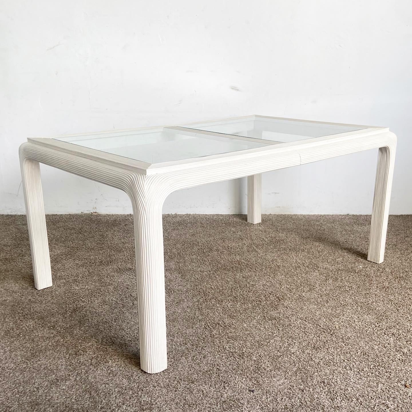 Boho Chic Pencil Reed Glass Top Extendable Dining Table For Sale at 1stDibs