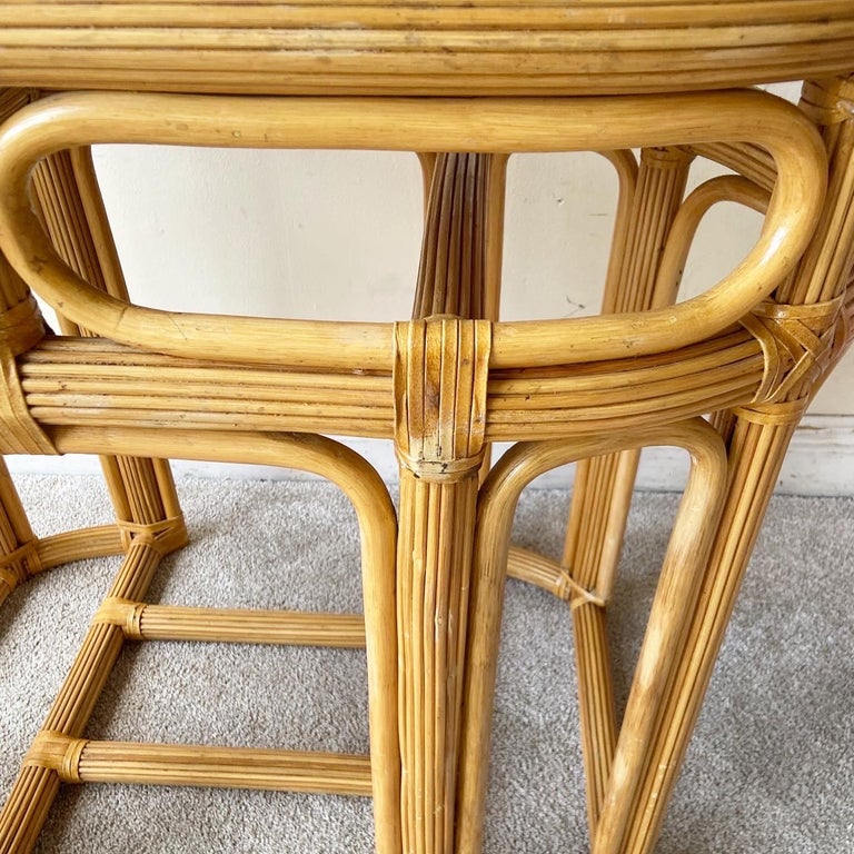 Boho Chic Pencil Reed Rattan Marble Top Console Table For Sale at 1stDibs