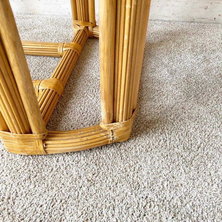 Boho Chic Pencil Reed Rattan Marble Top Console Table For Sale at 1stDibs