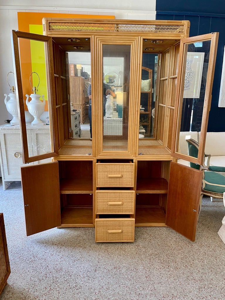 Boho Chic Raffia and Rattan Display Cabinet For Sale at 1stDibs
