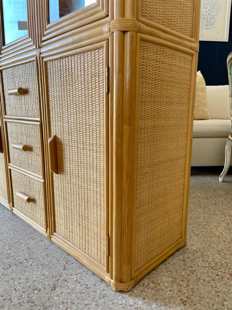 Boho Chic Raffia and Rattan Display Cabinet For Sale at 1stDibs