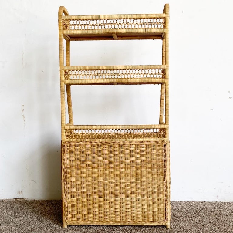 Boho Chic Rattan and Wicker Etagere For Sale at 1stDibs