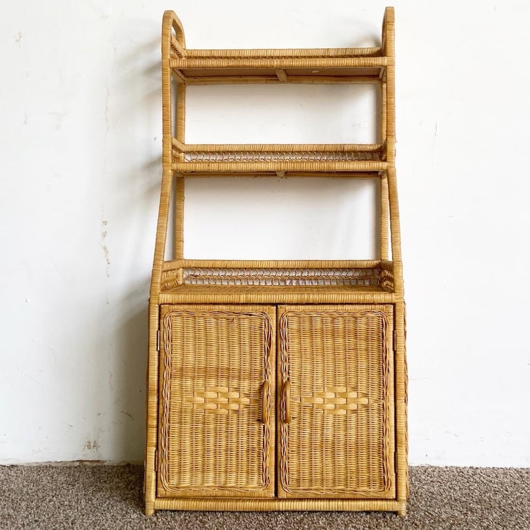 Boho Chic Rattan and Wicker Etagere For Sale at 1stDibs