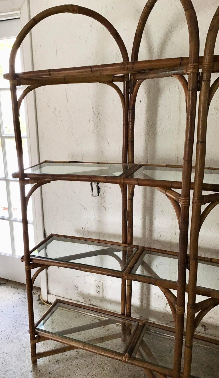 Boho Chic Rattan Arch Top Etagere For Sale at 1stDibs