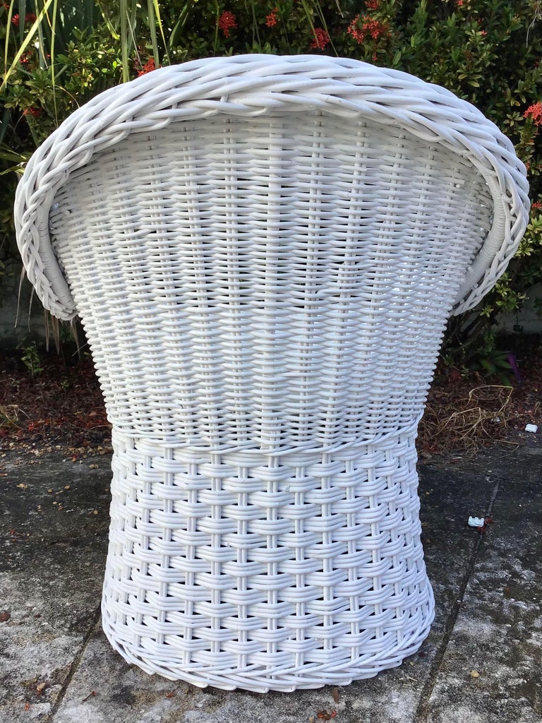 Boho Chic Rattan Club Chair in White Lacquer For Sale at 1stDibs