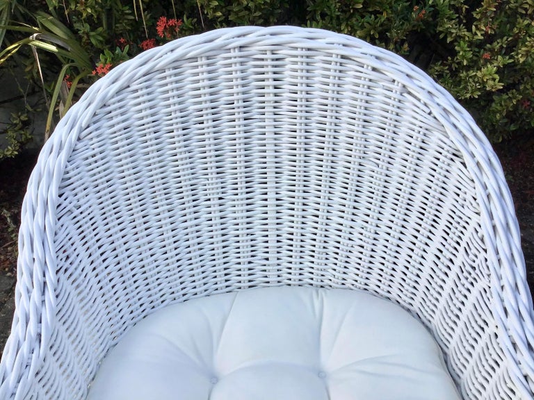 Boho Chic Rattan Club Chair in White Lacquer For Sale at 1stDibs