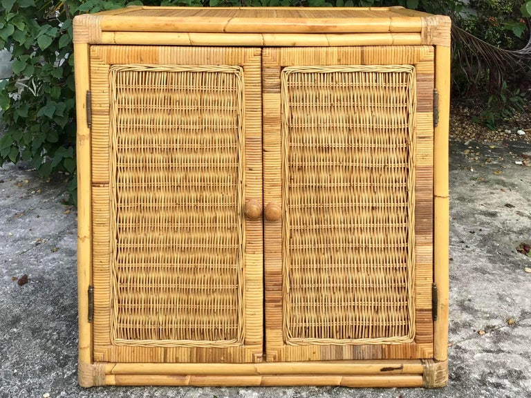Boho Chic Rattan Two Door Cabinet For Sale at 1stDibs