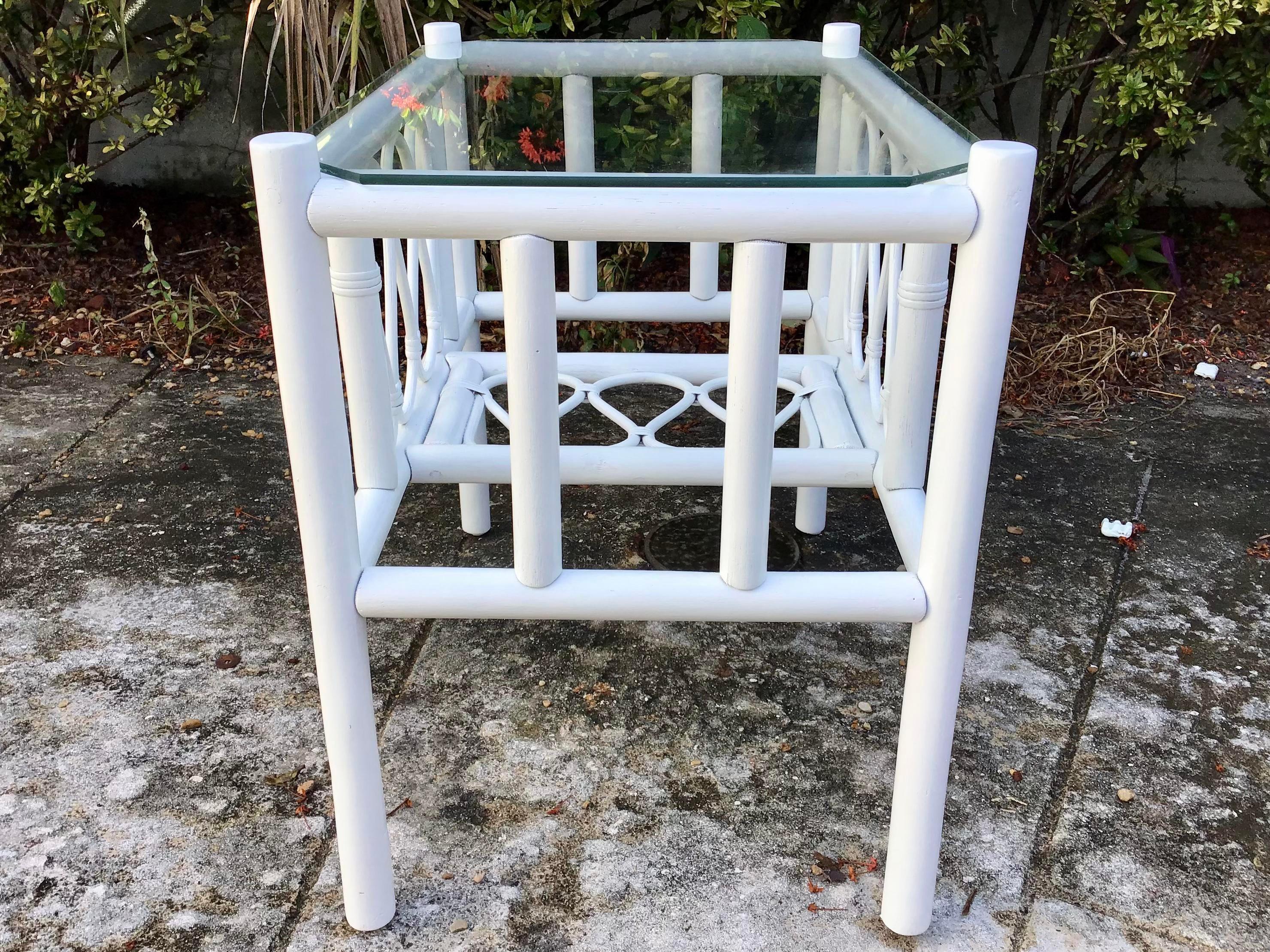 Boho Chic Rattan White Side Table For Sale at 1stDibs