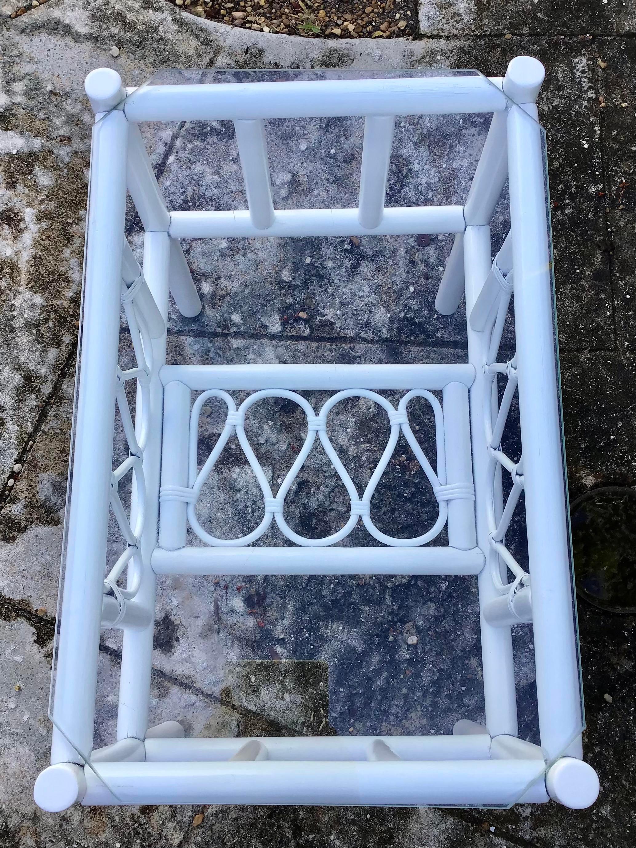 Boho Chic Rattan White Side Table For Sale at 1stDibs