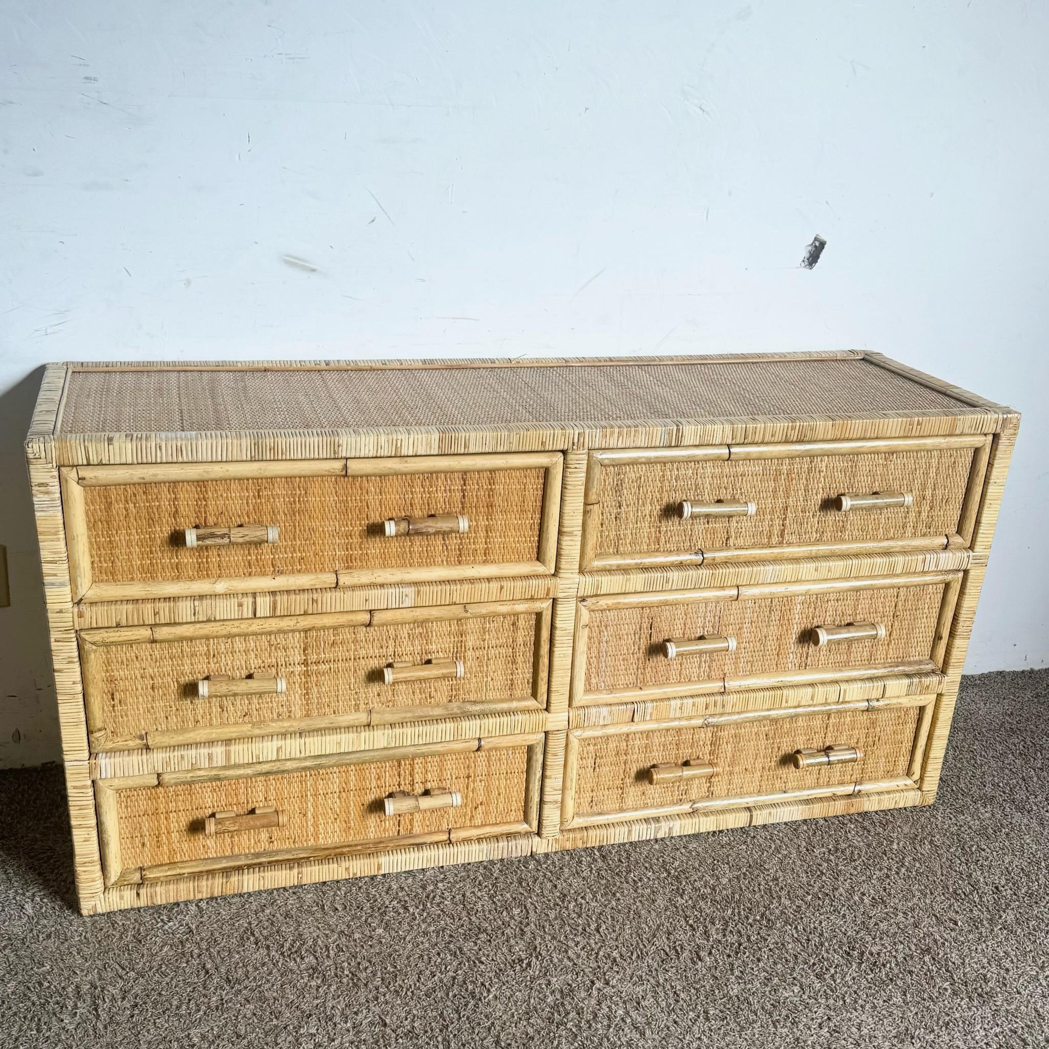 Boho Chic Rattan Wicker Dresser For Sale at 1stDibs