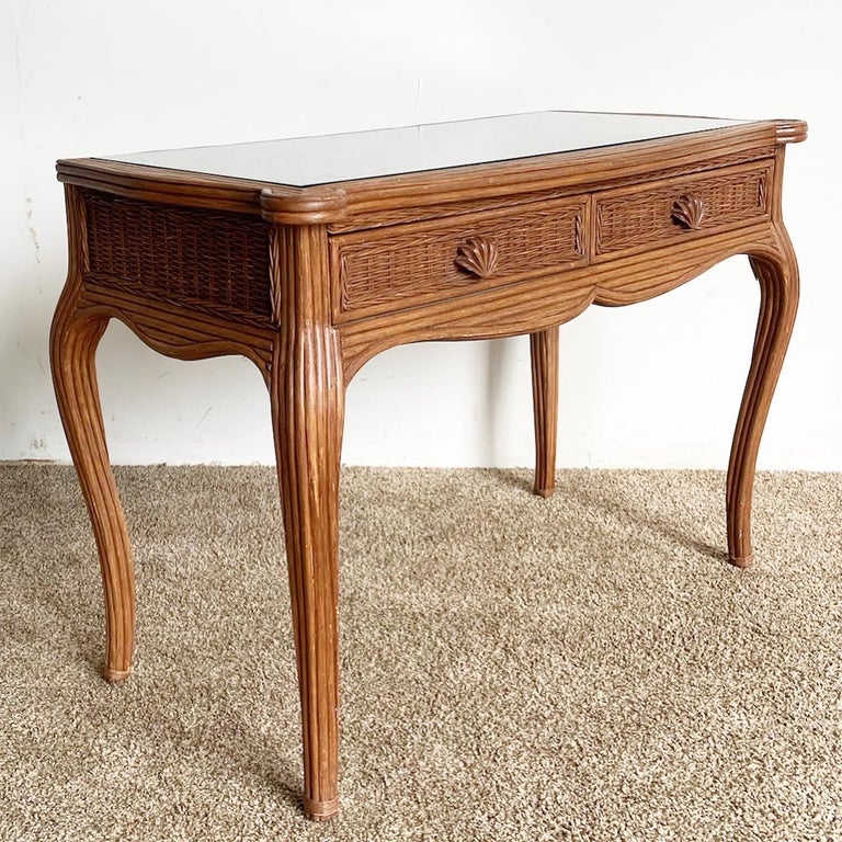 Boho Chic Reed and Wicker Writing Desk by Whitecraft For Sale at 1stDibs