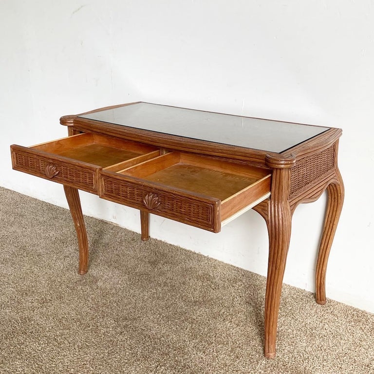 Boho Chic Reed and Wicker Writing Desk by Whitecraft For Sale at 1stDibs