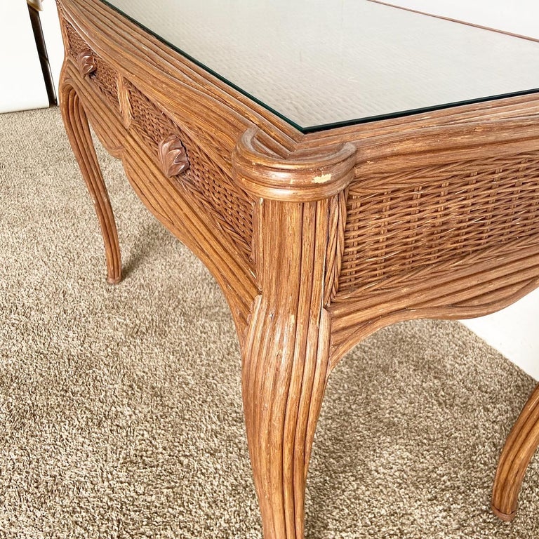 Boho Chic Reed and Wicker Writing Desk by Whitecraft For Sale at 1stDibs