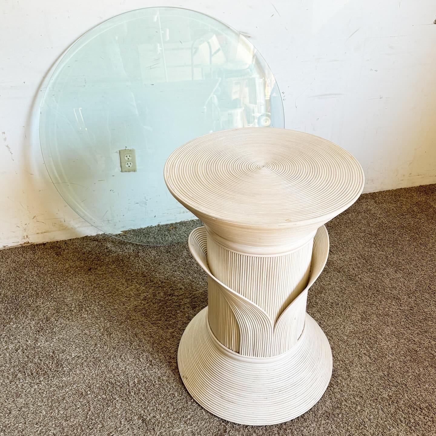 Boho Chic Sculpted Pencil Reed Circular Beveled Glass Top Dining Table ...