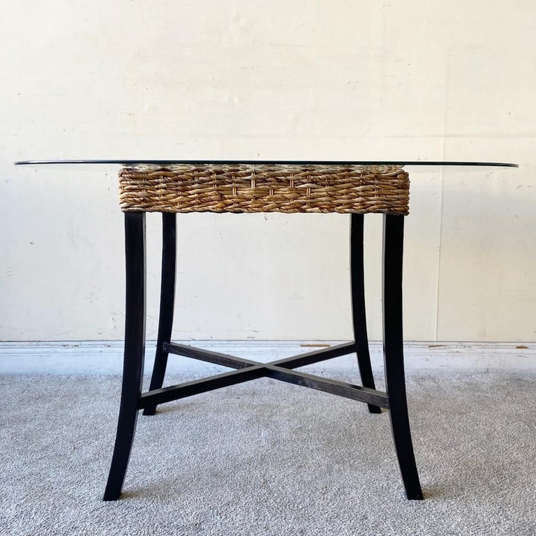Boho Chic Sea Grass Beveled Glass Top Dining Table For Sale at 1stDibs