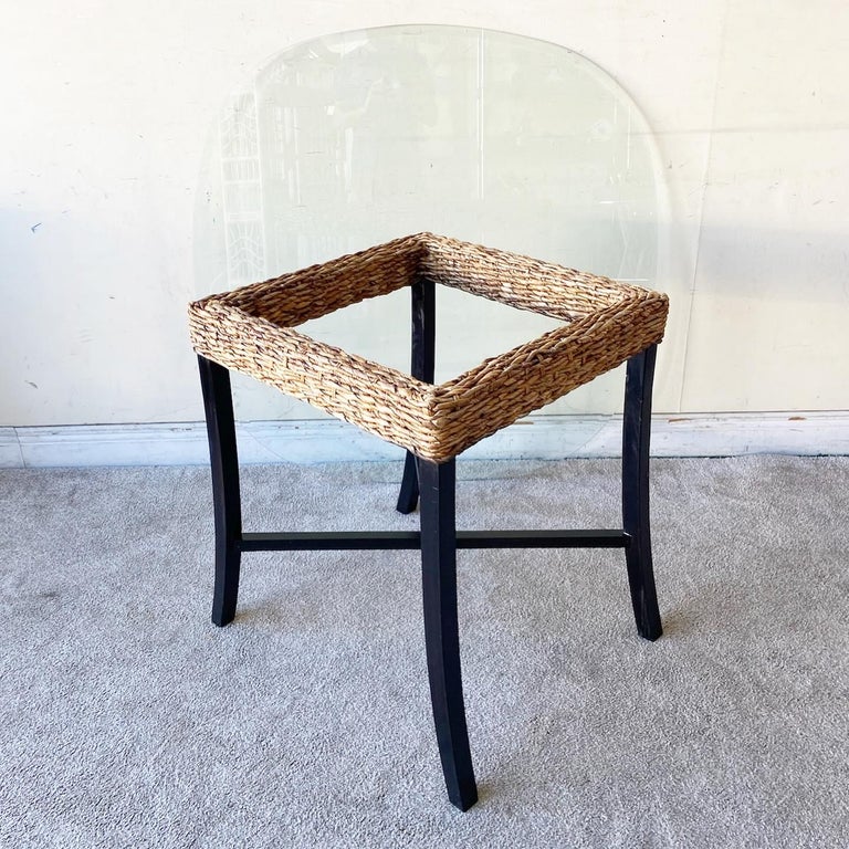 Boho Chic Sea Grass Beveled Glass Top Dining Table For Sale at 1stDibs