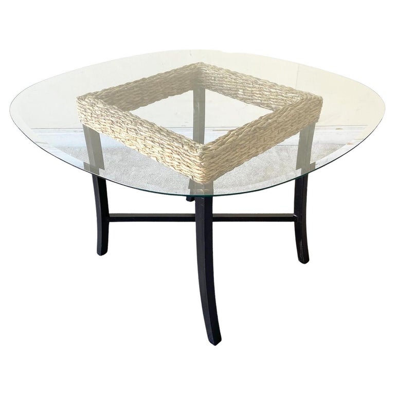 Boho Chic Sea Grass Beveled Glass Top Dining Table For Sale at 1stDibs