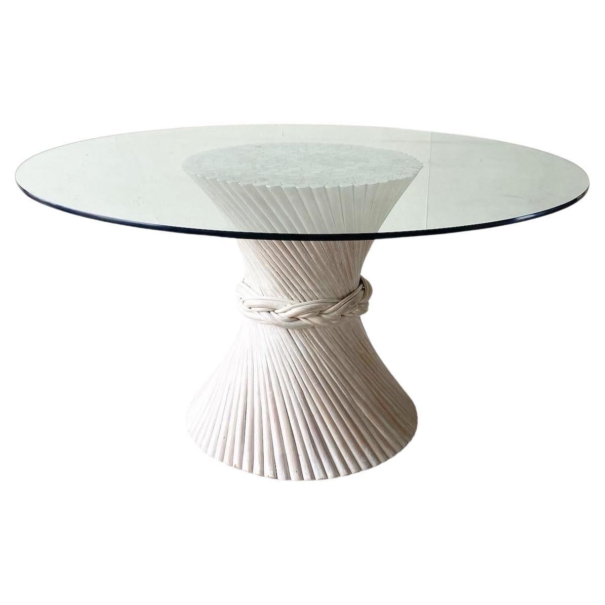 Vintage Bohemian Rattan Dining Table with Round Glass at 1stDibs ...