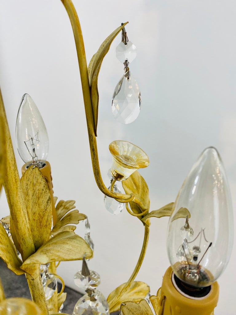 Boho Chic Tole Metal Leaves and Flower Design Small Chandelier For Sale ...
