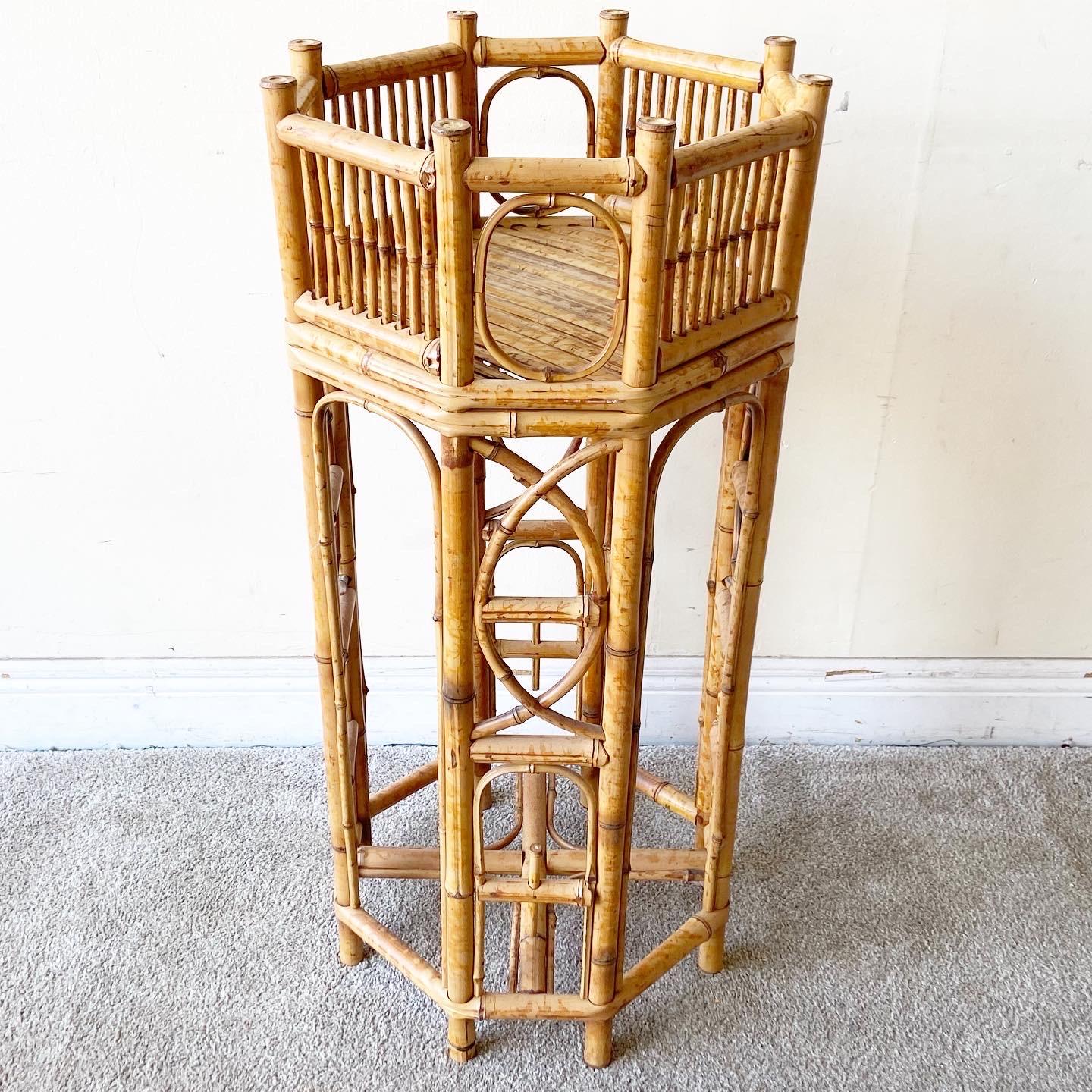 Boho Chic Tortoise Shell Bamboo Plant Stand For Sale at 1stDibs