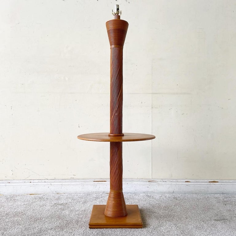 Boho Chic Twisted Pencil Reed Floor Lamp/Side Table For Sale at 1stDibs