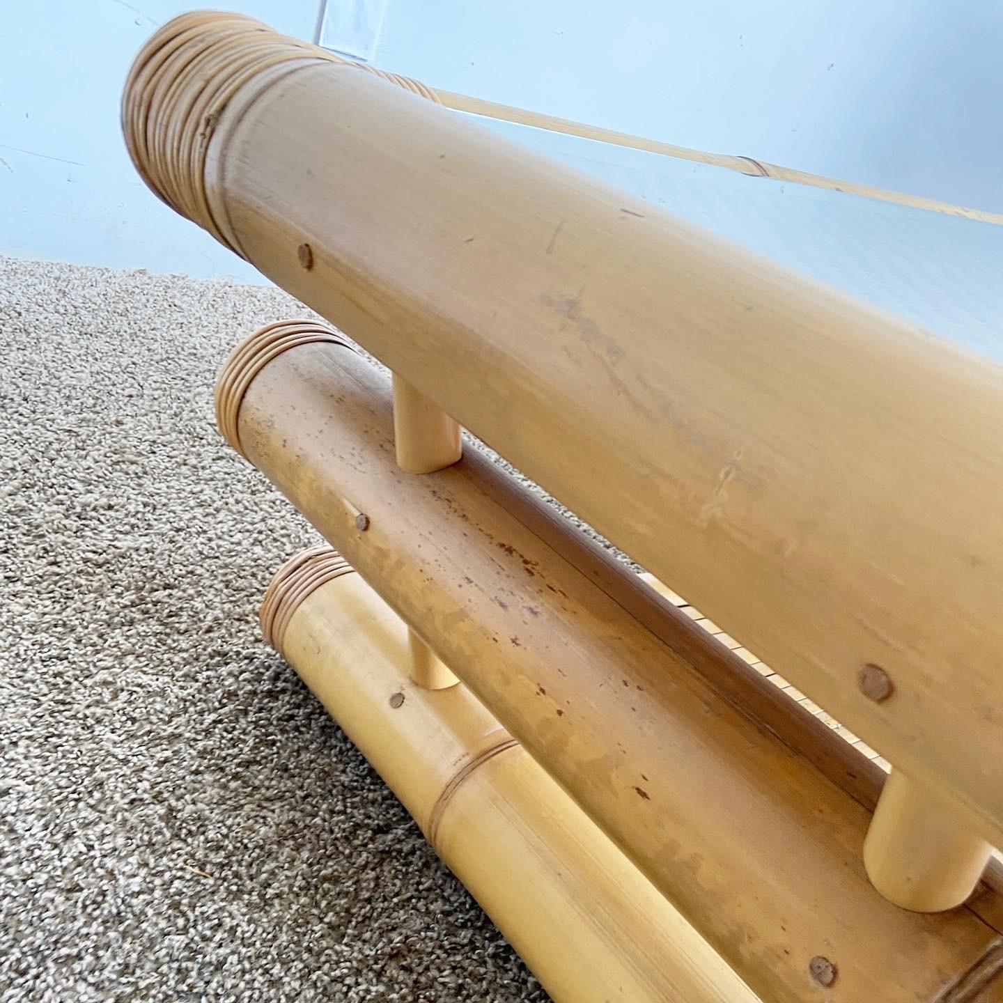 Boho Chic Two Tier Chunky Bamboo Rattan Coffee Table For Sale at 1stDibs