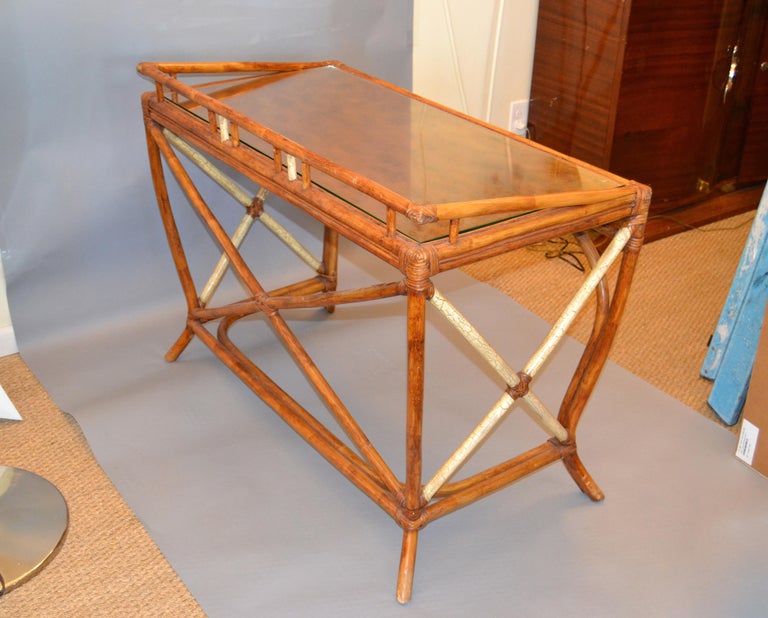 Boho Chic Vintage Handcrafted Bamboo Desk, Writing Desk with Drawer and ...