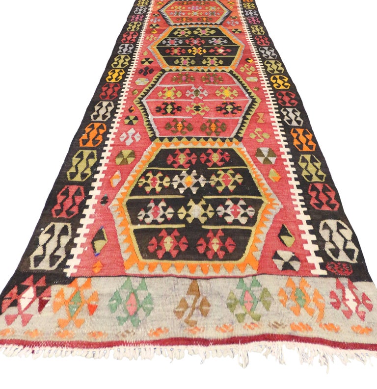 Boho Chic Vintage Turkish Kilim Tribal Runner, Extra Long Hallway ...