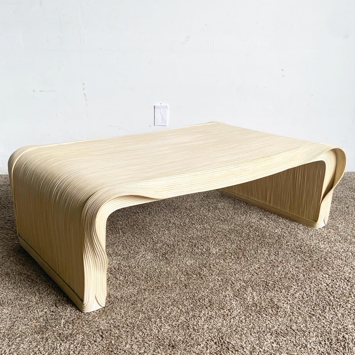 Boho Chic Wavy Ribbon Pencil Reed Coffee Table For Sale at 1stDibs