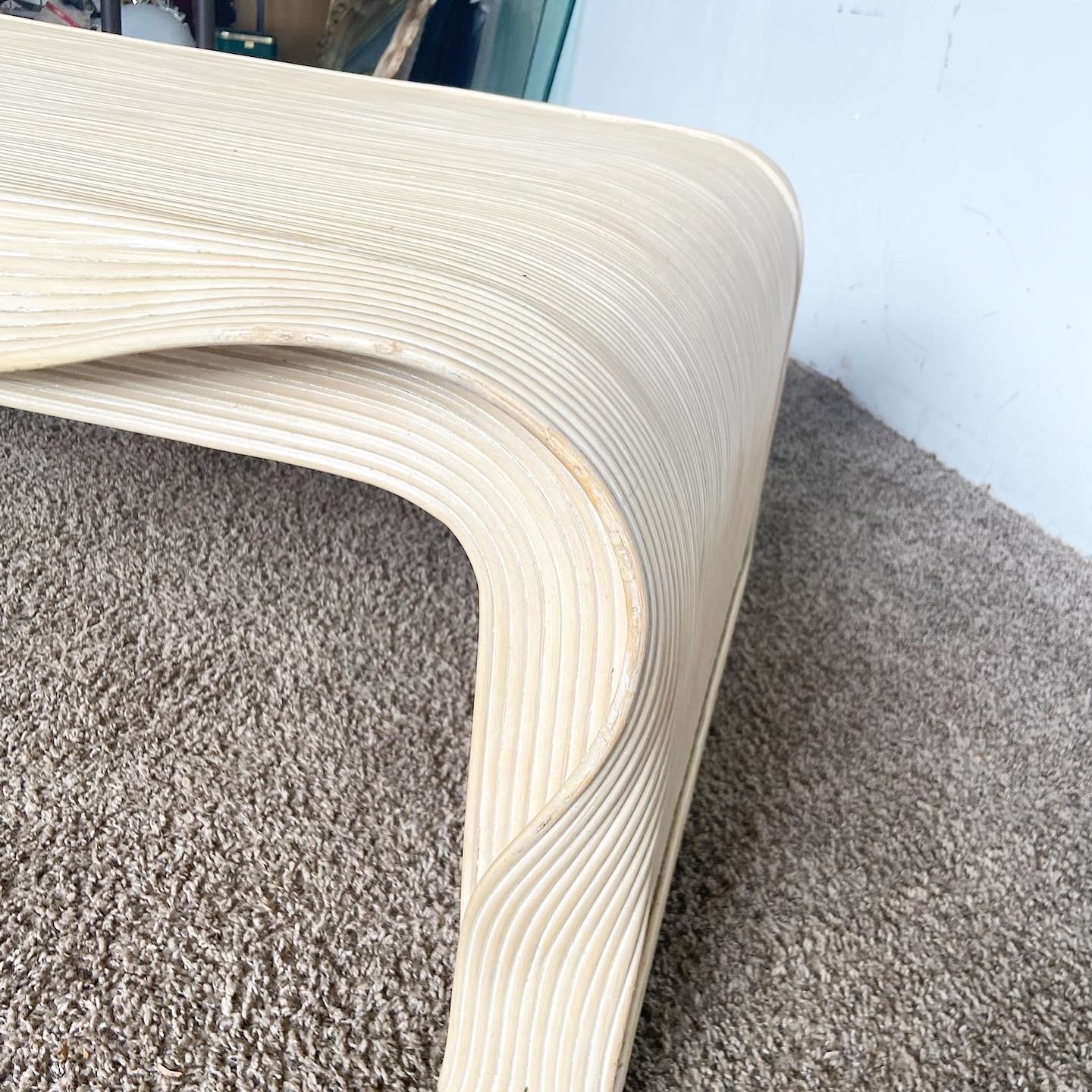 Boho Chic Wavy Ribbon Pencil Reed Coffee Table For Sale at 1stDibs
