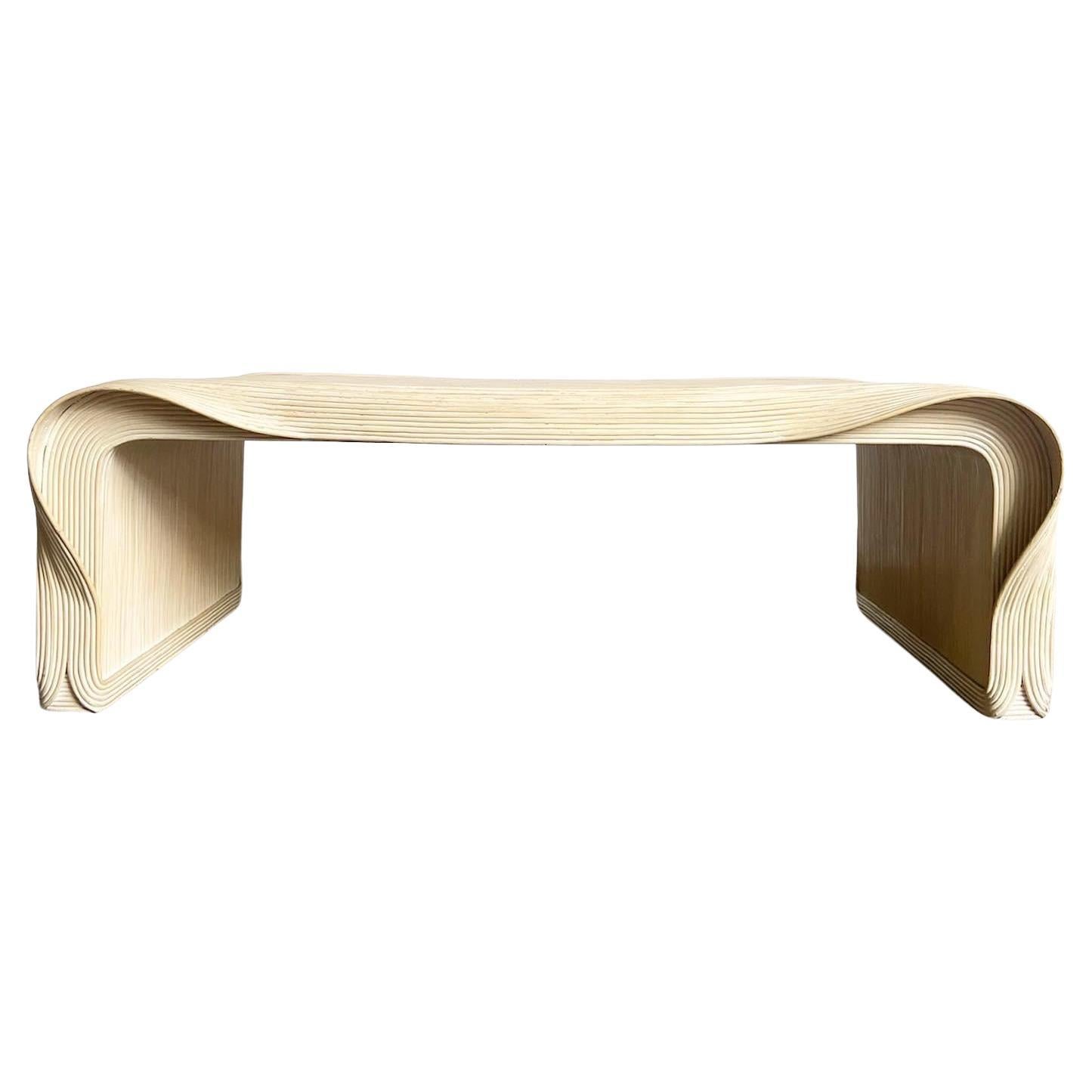 Boho Chic Wavy Ribbon Pencil Reed Coffee Table For Sale at 1stDibs