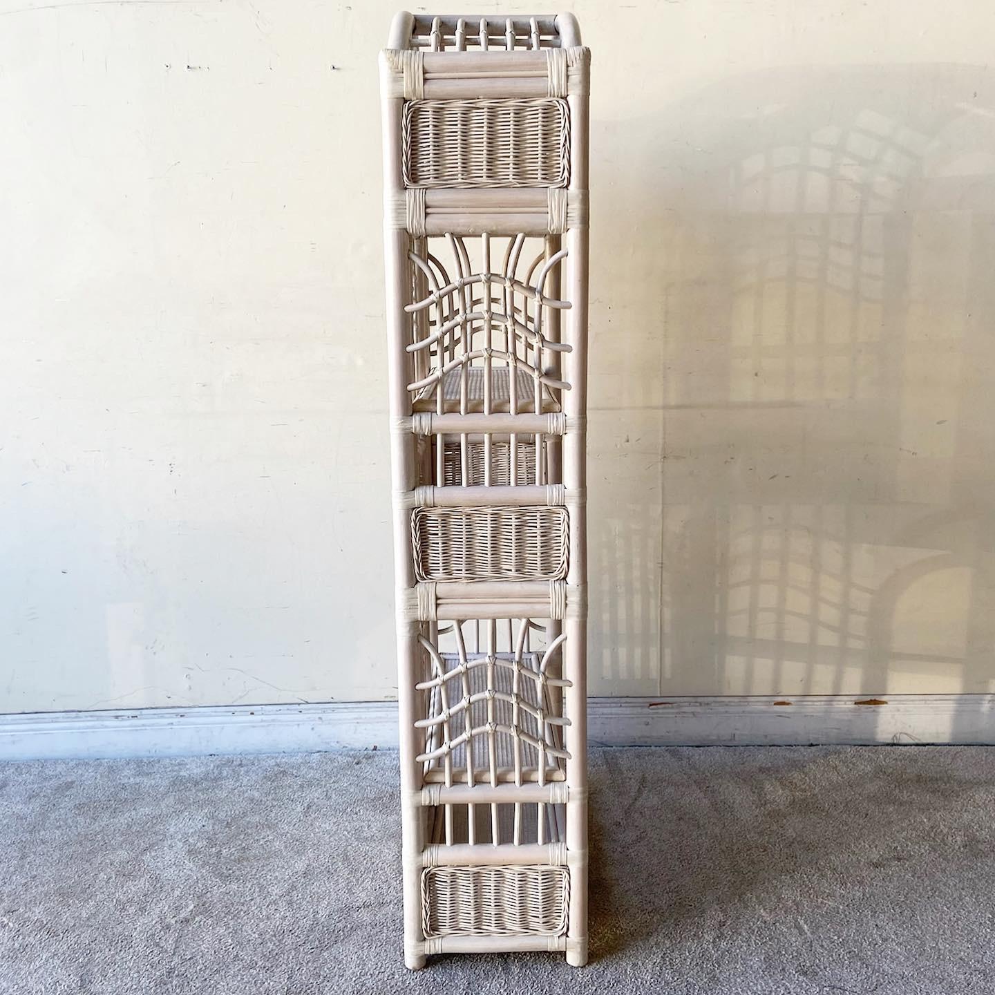 Boho Chic White Bamboo Rattan and Wicker Etagere / Bookcase For Sale at ...